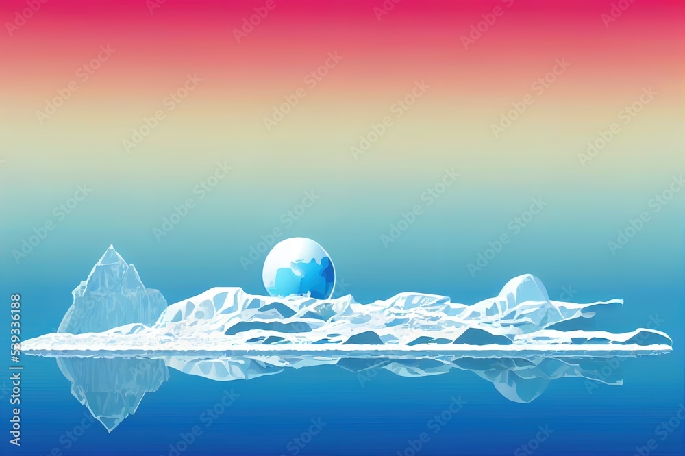 Global warming ice landscape 2d illustrated illustration. Cartoon flat ...