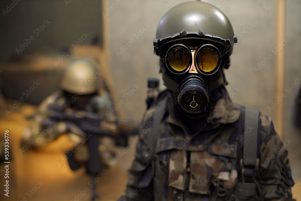 Group of elite special forces soldier equipped with battle armor and an ...