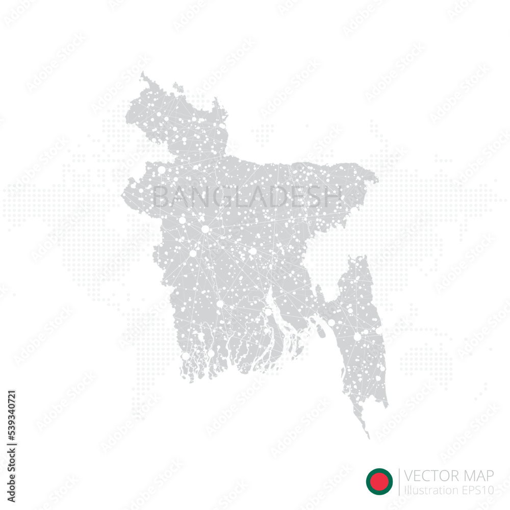 Bangladesh grey map isolated on white background with abstract mesh ...