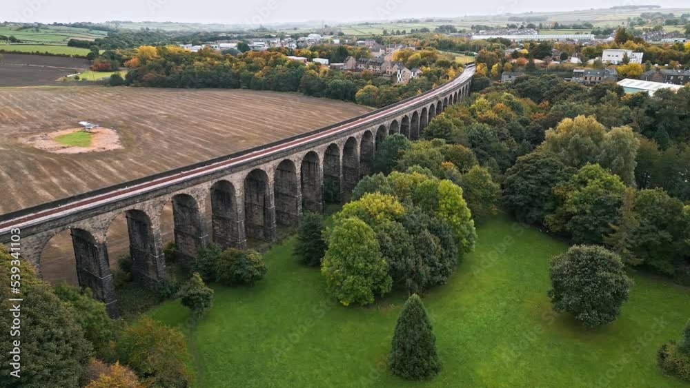 Drone footage of the Penistone Railway Station and Railway Viaduct near ...