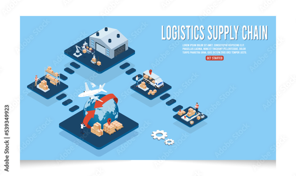 3D isometric Logistics Supply Chain Management concept with description ...
