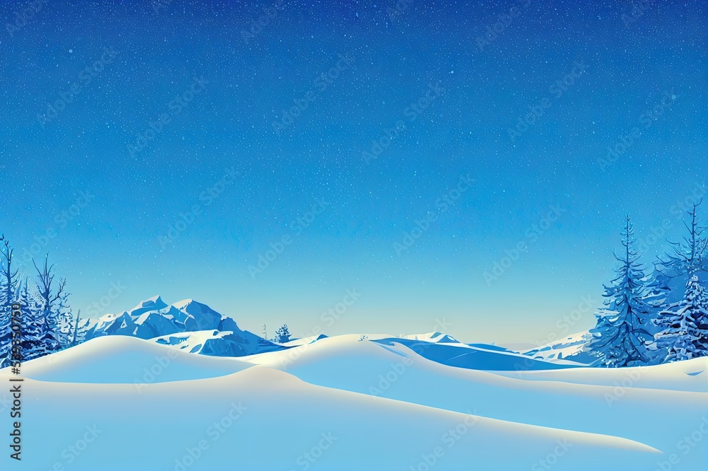 2d illustrated illustration. Flat landscape. Snowy background ...