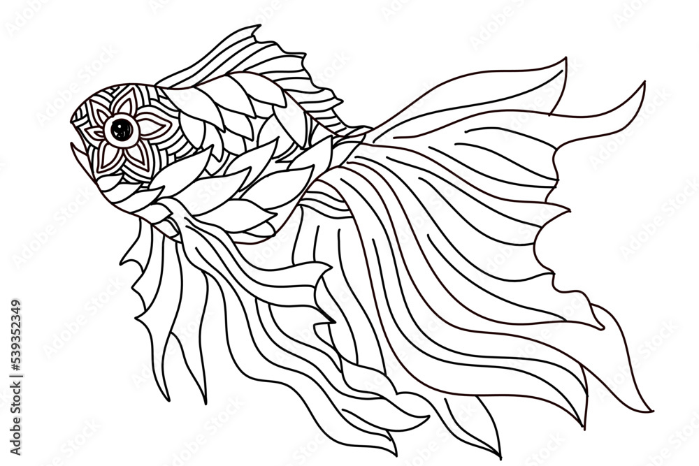 Illustration of golden fish. Vector for coloring book. Drawing ...