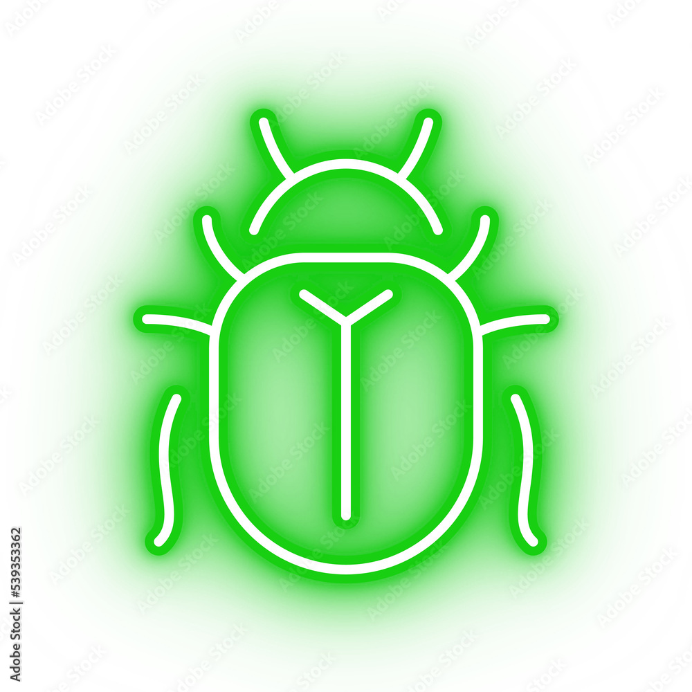 Neon green beetle icon, bug illustration on transparent background ...