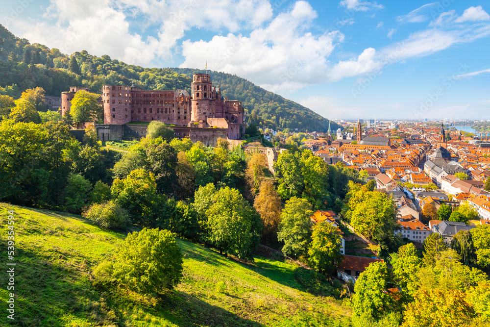 Hillside view from the grounds of the Heidelberg Castle Complex of the ...