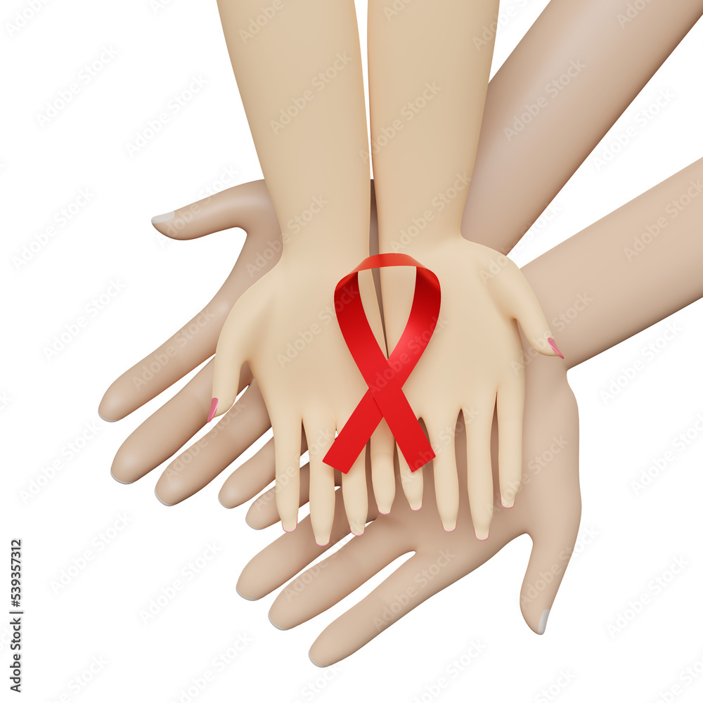 cartoon woman and man hands holding red ribbon with isolated. world ...