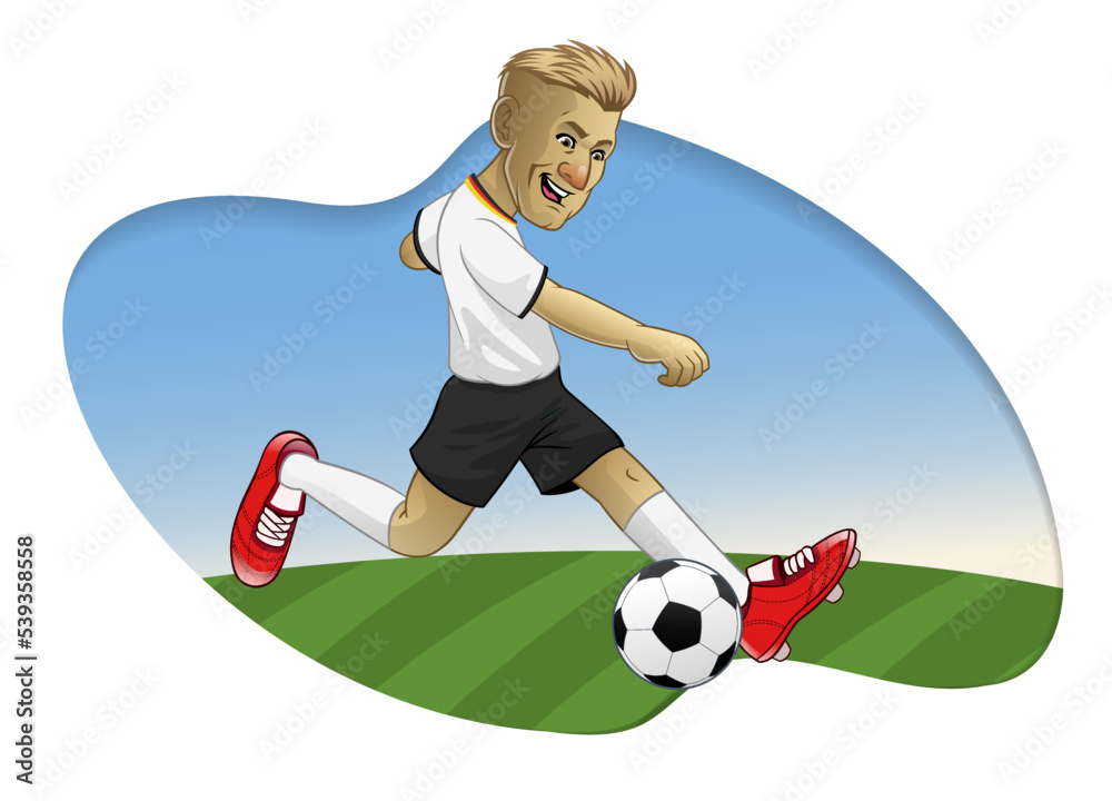 Cartoon Football Soccer Player Kick the Ball Stock Vector | Adobe Stock