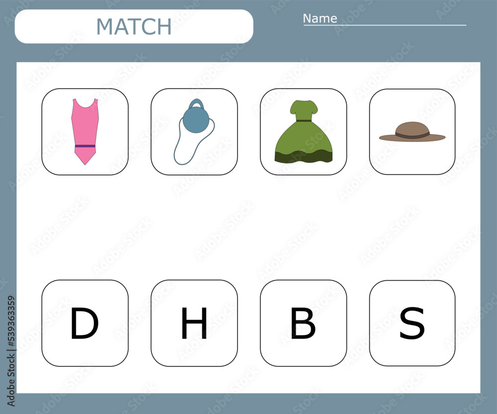 Find the first letter and match with the picture, a game for kids to ...