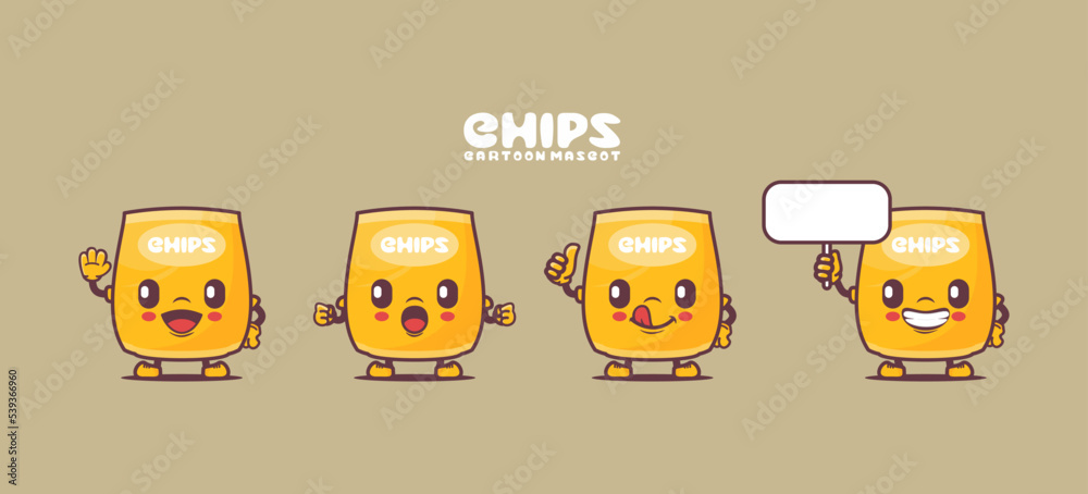 chips packaging cartoon mascot. food vector illustration Stock Vector ...