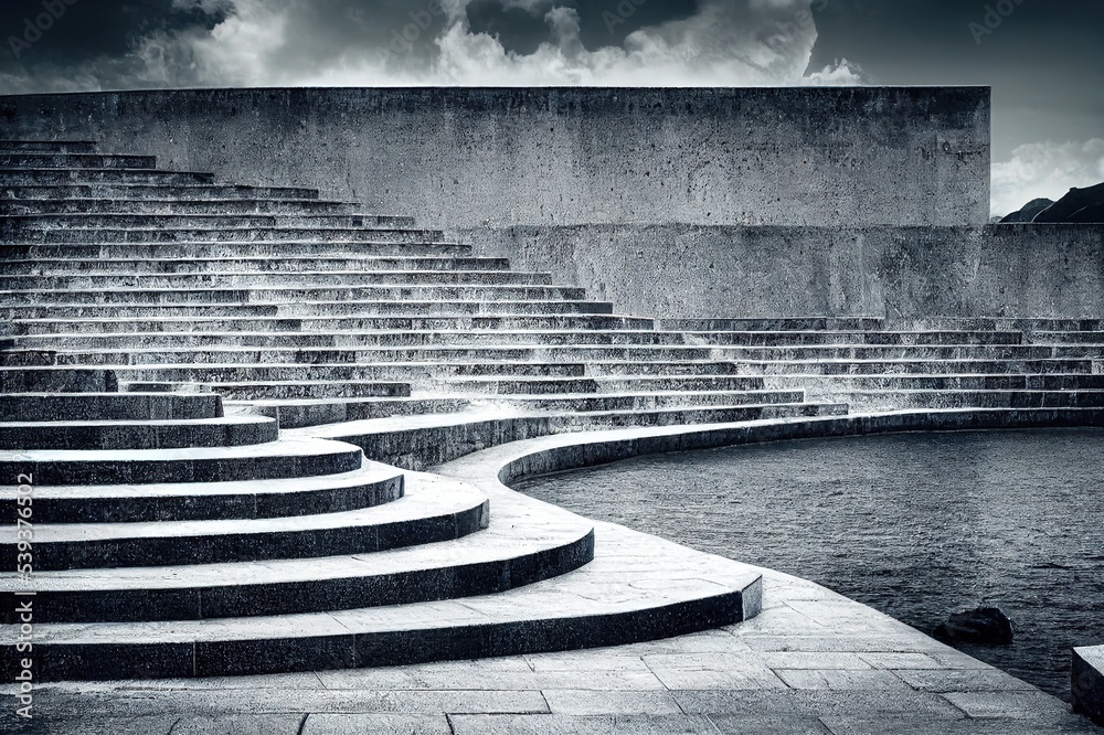 Concrete steps with different hights and measures. Harbour ...