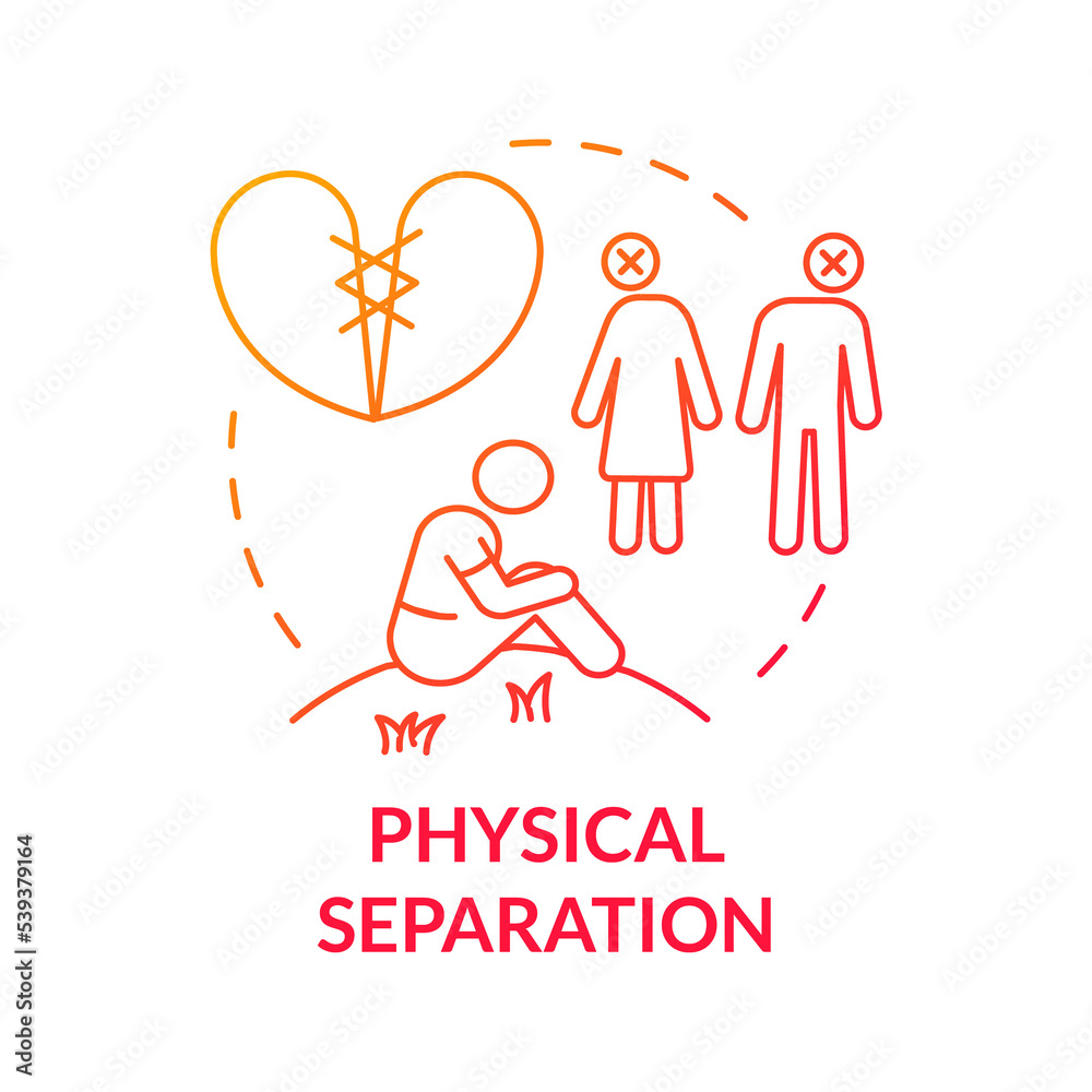 Physical separation red gradient concept icon. Cause of relationship breakdown. Divorce abstract ...