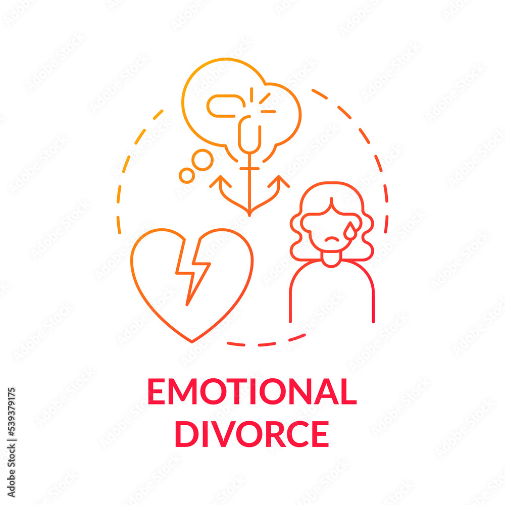 Emotional divorce red gradient concept icon. Painful relationship breakdown. Separation abstract ...
