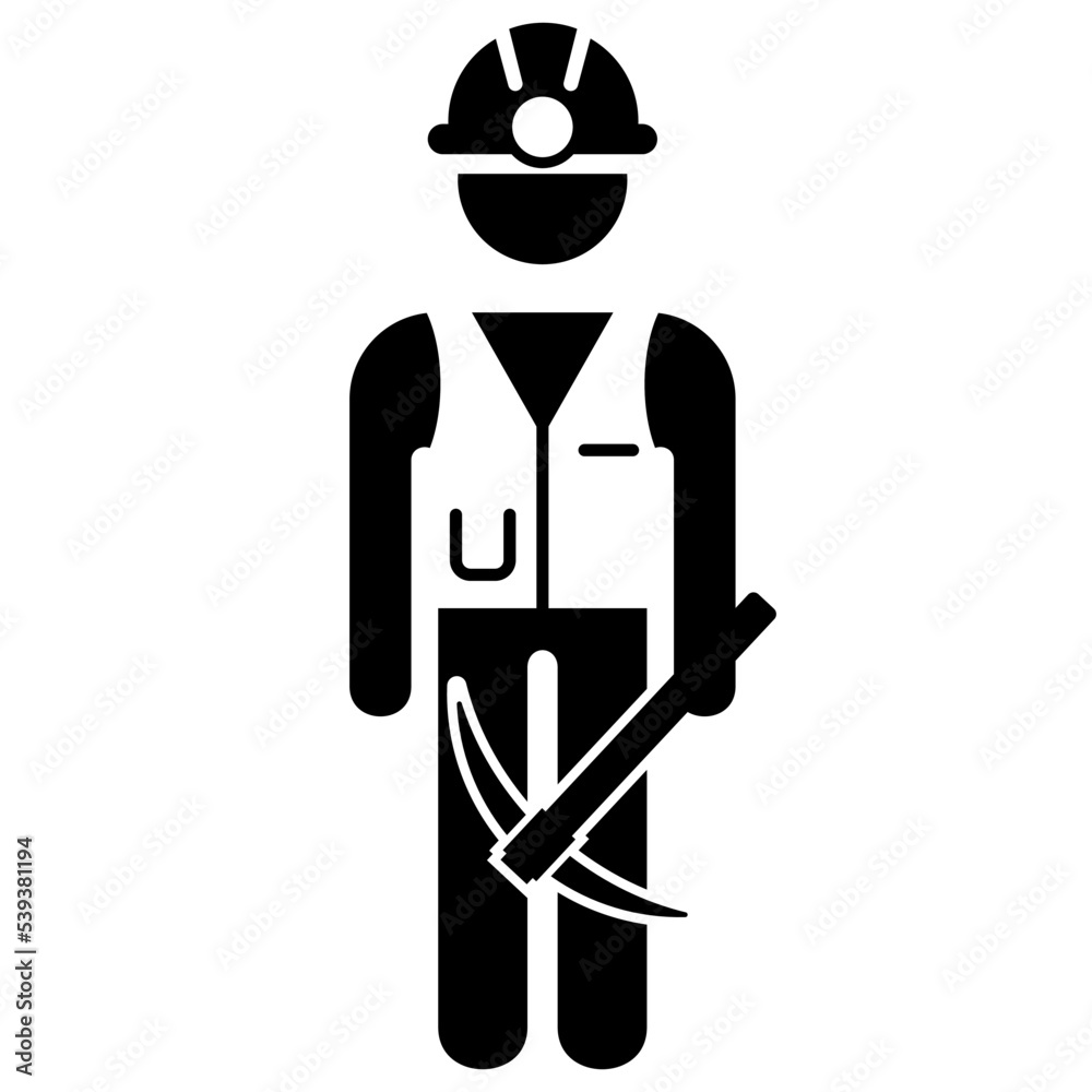 Worker, miner helmet and pickaxe icon. People and occupations pictogram ...