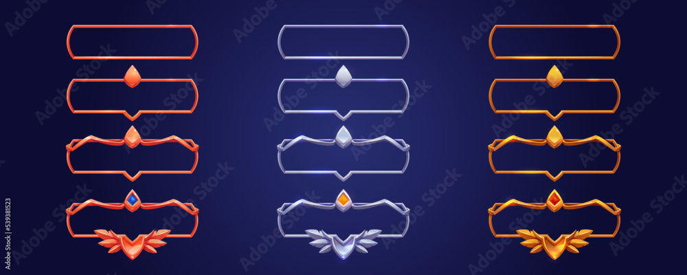 Game frames, bronze, gold and silver horizontal borders with ornate ...