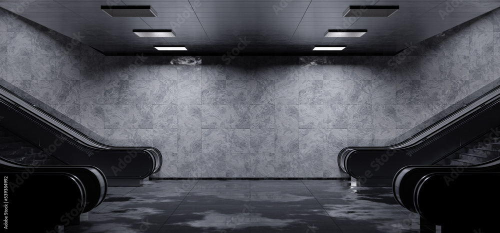 Realistic underground subway station Background with wet floors ...