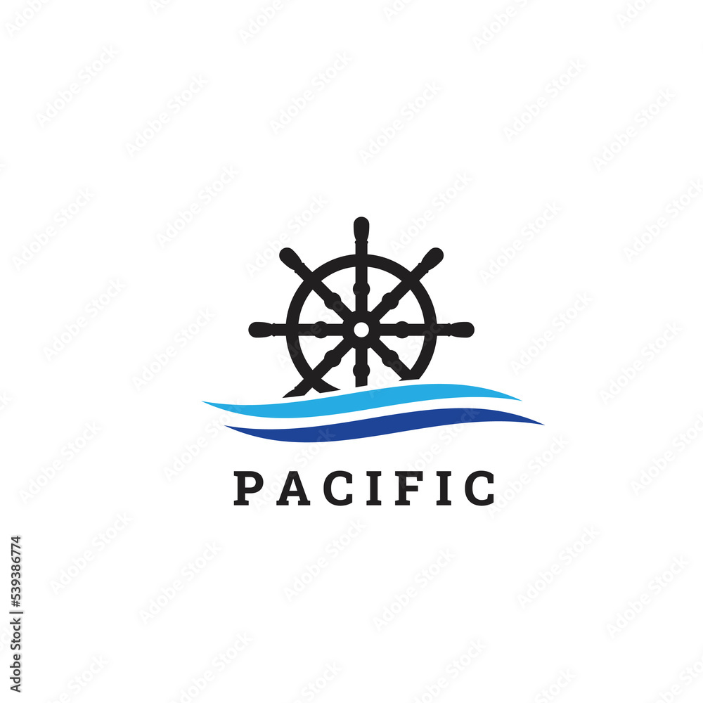 ship rudder logo combination with waves.pacific logo design Stock ...