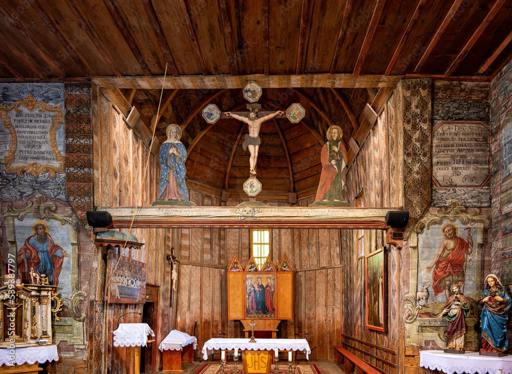 interior of the roman-catholic wooden church of the holy Francis of ...
