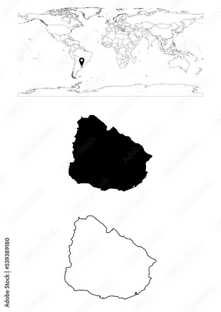 Vector Uruguay map, map of Uruguay showing country location on world ...