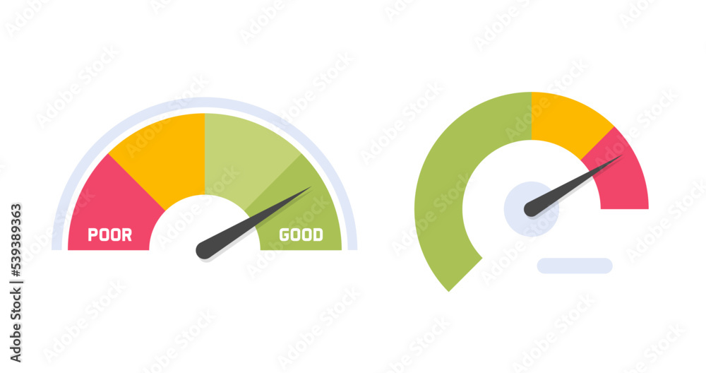 Gauge dashboard credit score level icon vector or benchmark speedometr ...