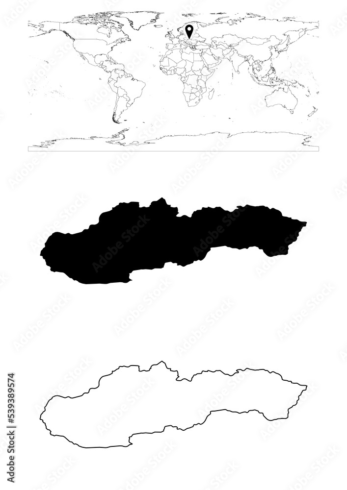 Vector Slovakia map, map of Slovakia showing country location on world ...