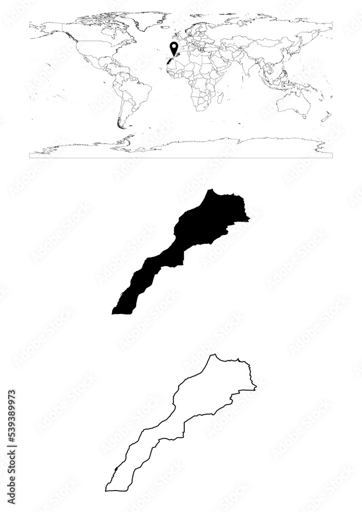 Vector Morocco map, map of Morocco showing country location on world ...