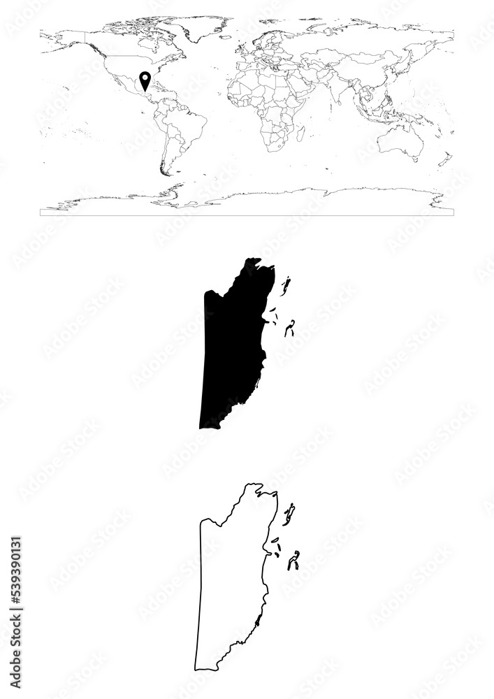 Vector Belize map, map of Belize showing country location on world with ...