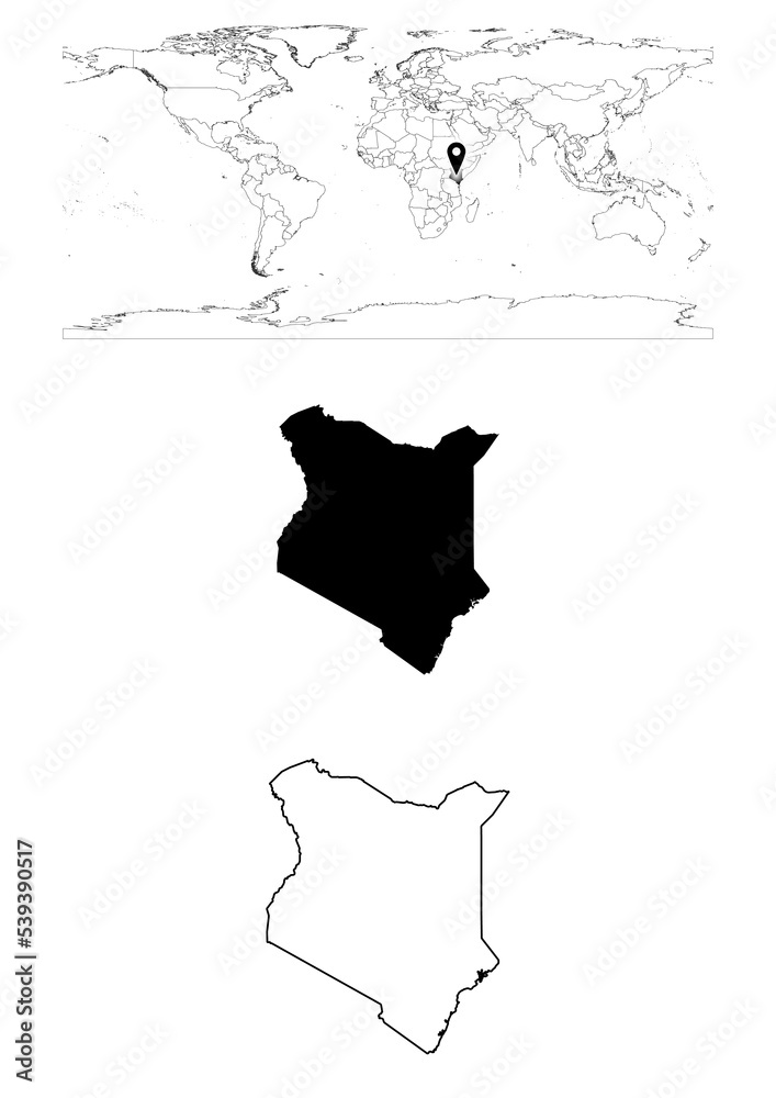 Vector Kenya Map Map Of Kenya Showing Country Location On World With Solid And Outline Maps For