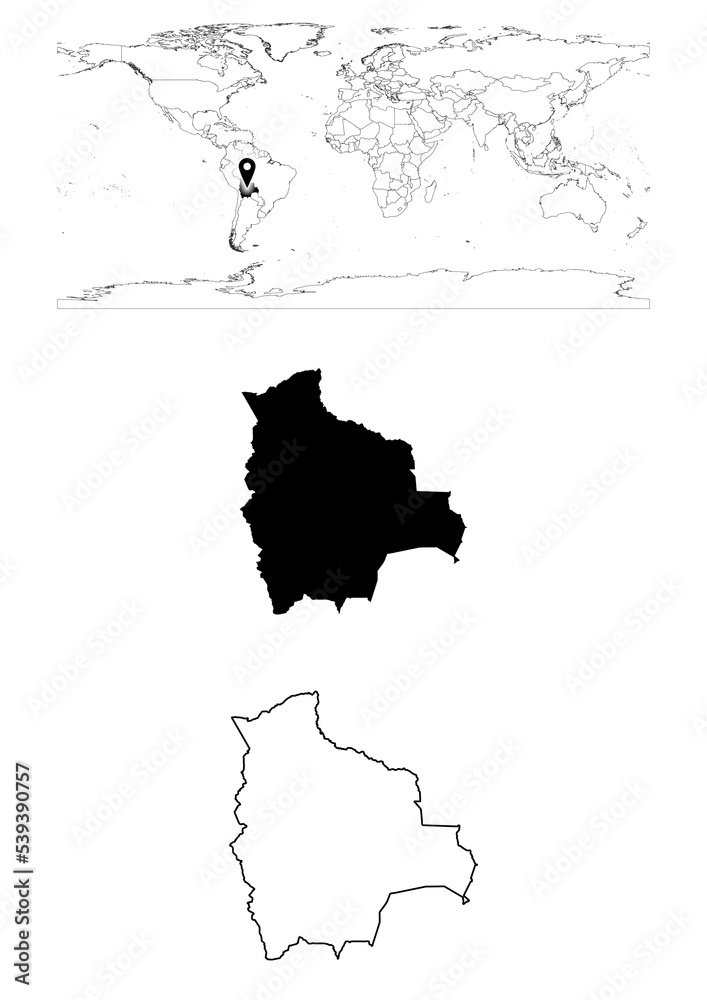 Vector Bolivia map, map of Bolivia showing country location on world ...