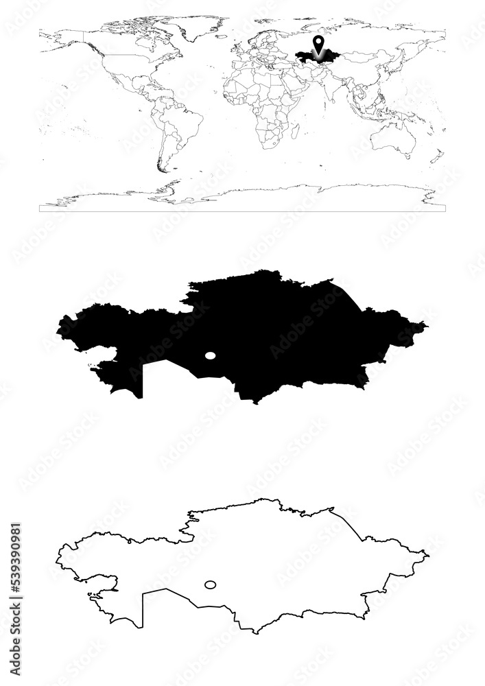 Vector Kazakhstan map, map of Kazakhstan showing country location on ...