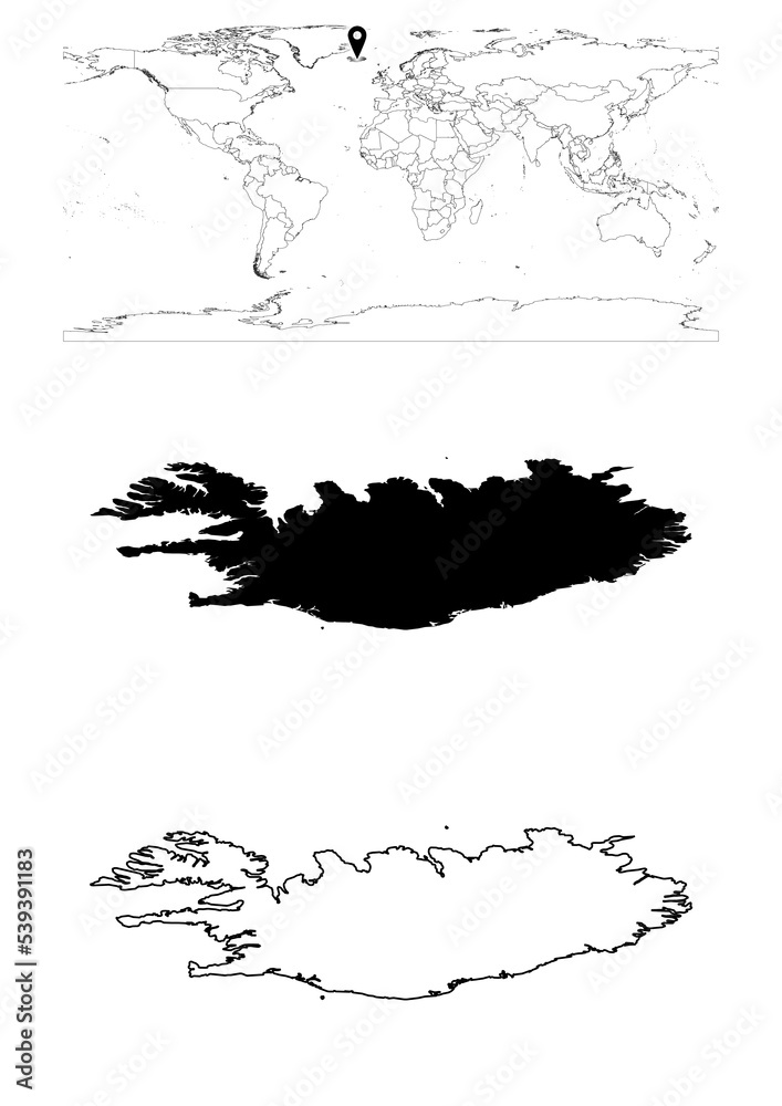 Vector Iceland map, map of Iceland showing country location on world ...