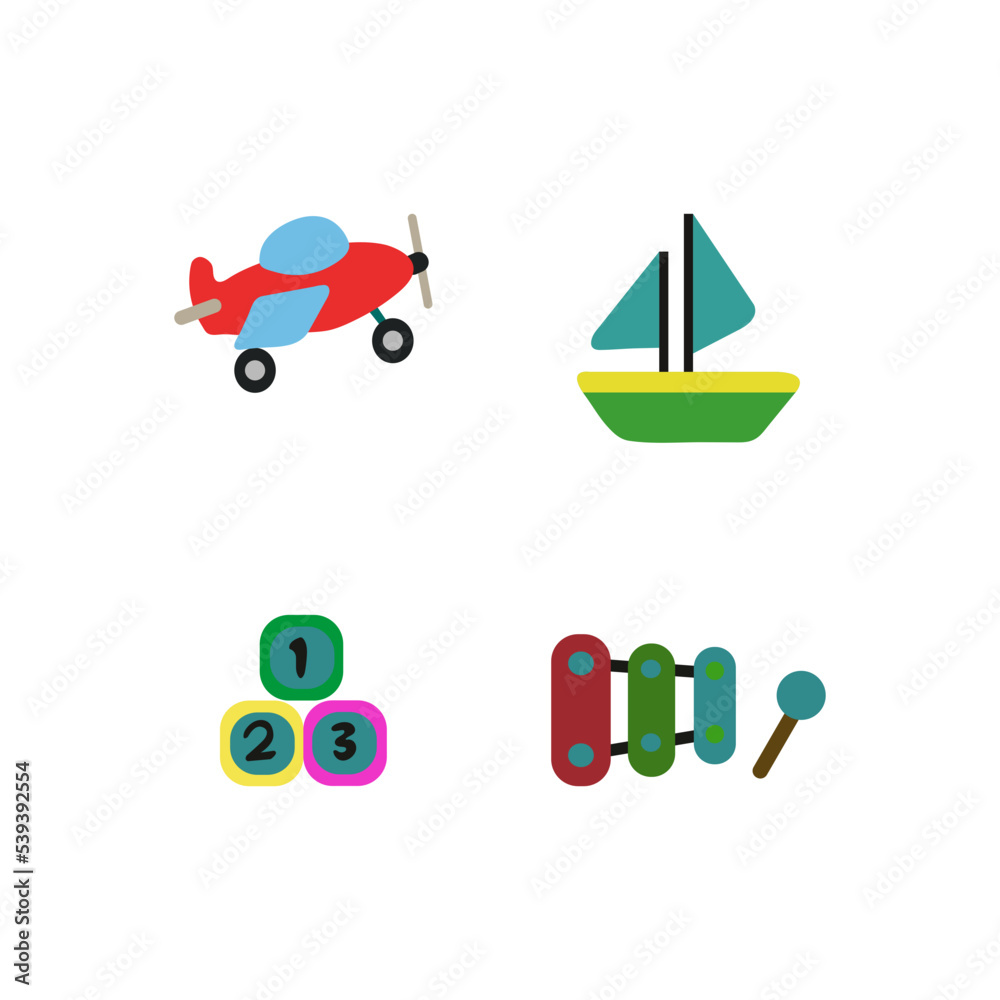 Baby toy set. Cute objects for little ones to play with, wooden and ...