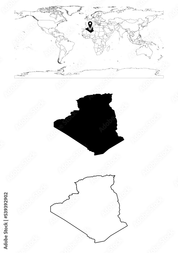 Vector Algeria map, map of Algeria showing country location on world ...