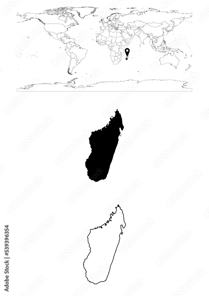 Vector Madagascar map, map of Madagascar showing country location on ...