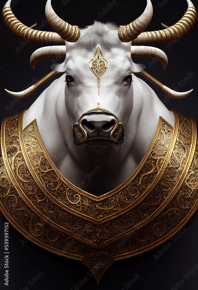 AI generated image of Nandi, the divine bull who serves as the vehicle ...