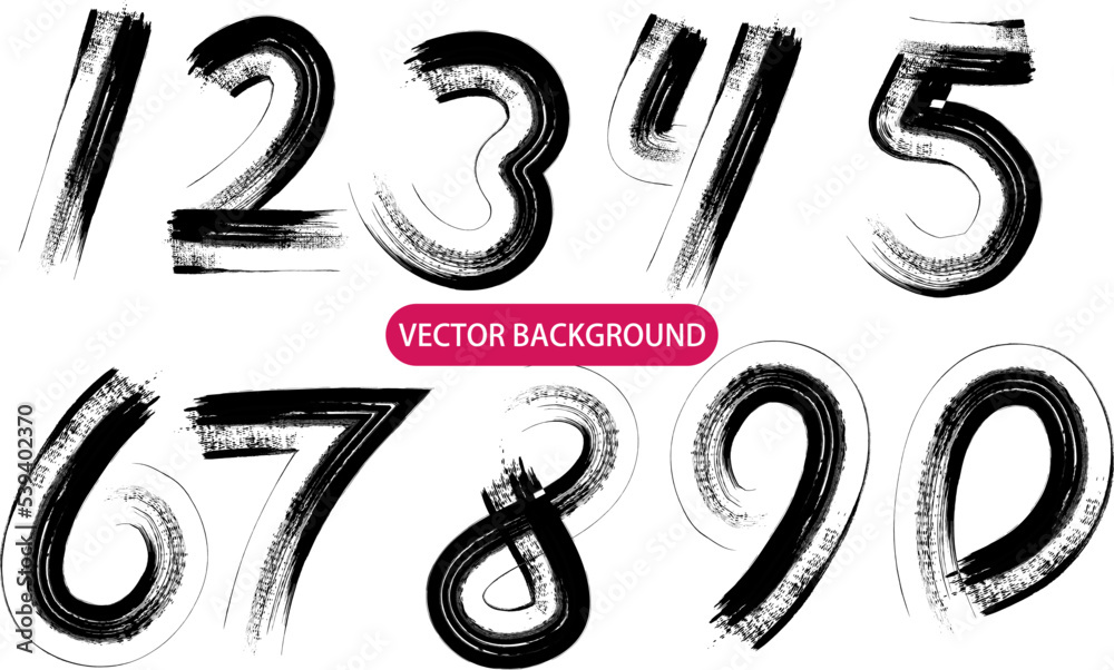 vector numbers written with a brush. hand drawn letters watercolor ...
