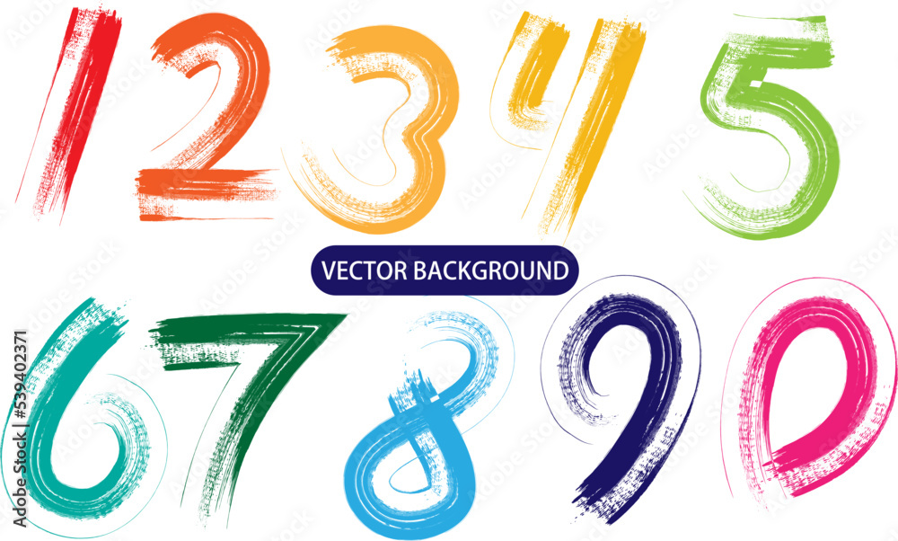 vector set of calligraphic acrylic or ink numbers colorful. numbers ...
