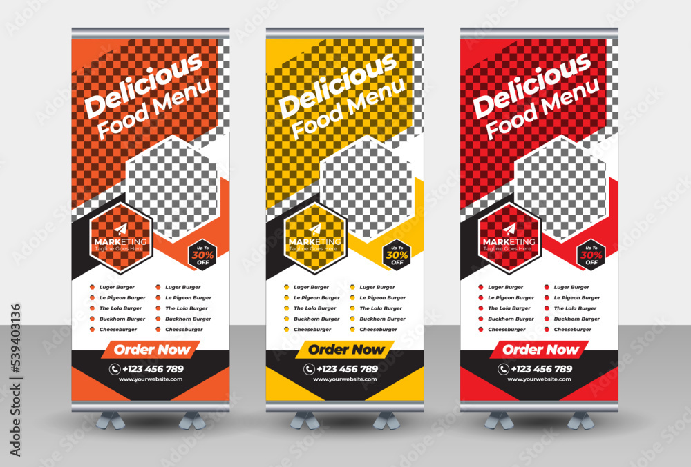 Modern food roll up banner design for restaurant, Food and restaurant ...