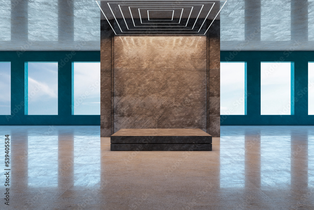 Front view on blank brown stone stage and background for product ...