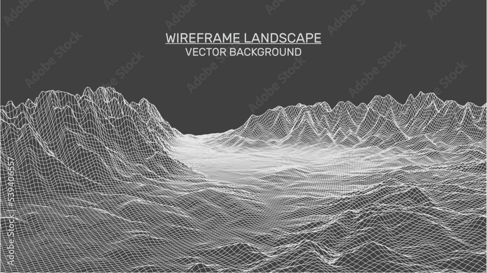 Abstract landscape background. Mesh structure. Polygonal wireframe ...