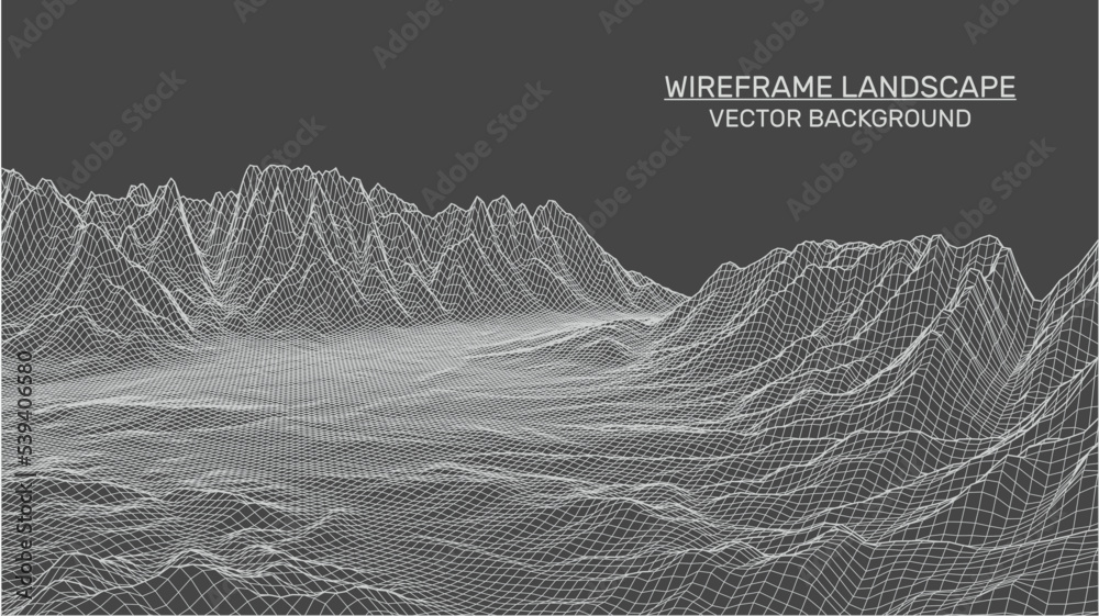 Abstract landscape background. Mesh structure. Polygonal wireframe ...