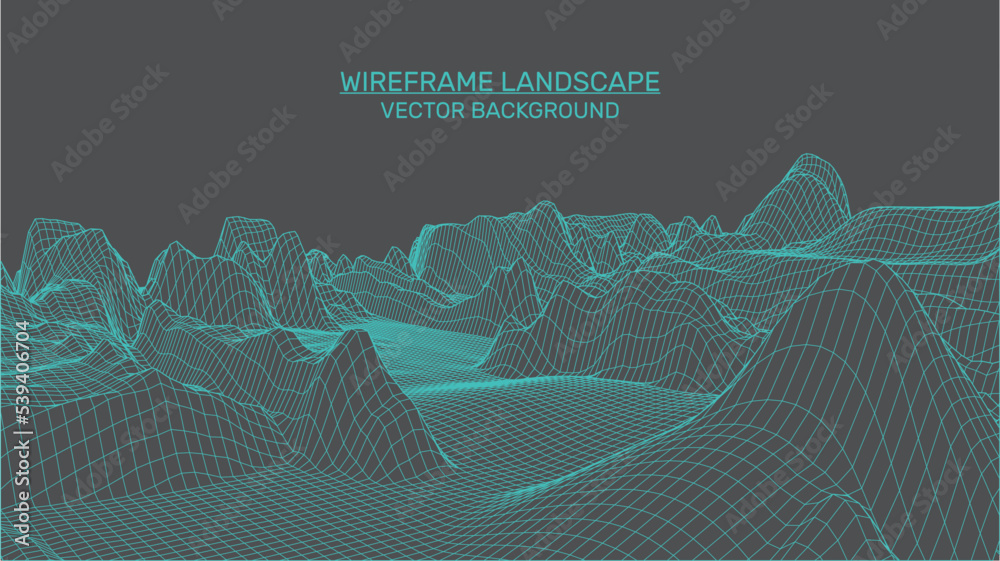 Abstract landscape background. Mesh structure. Polygonal wireframe ...
