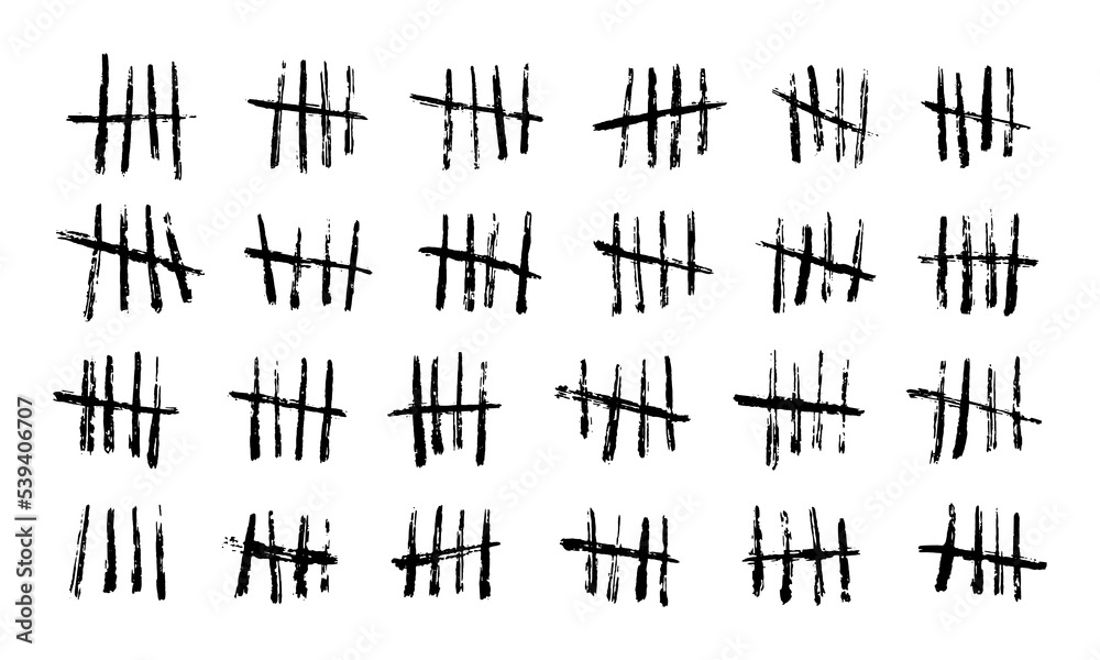 Isolated tally marks. Prison days counting wall hash symbols. Grungy ...