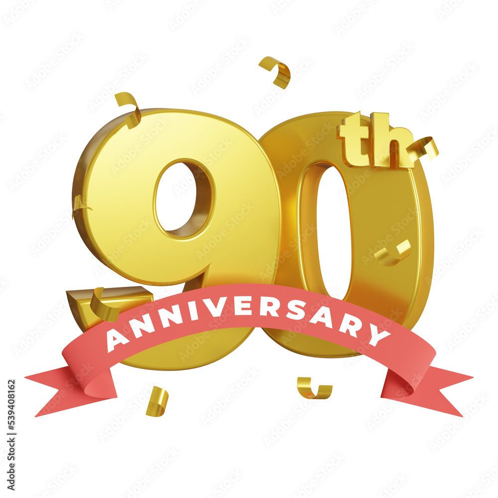 90th anniversary celebration golden number with confetti Stock ...