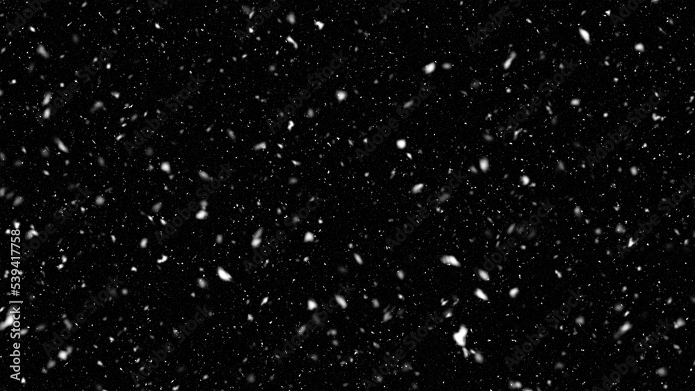 Falling realistic natural snowflakes overlay from top to bottom, calm ...