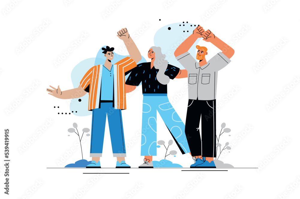 Happy people concept with human scene in flat style. Man and woman ...