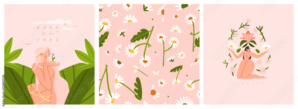 Hand drawn vector abstract modern graphic,clipart illustration of young boho female character in ...