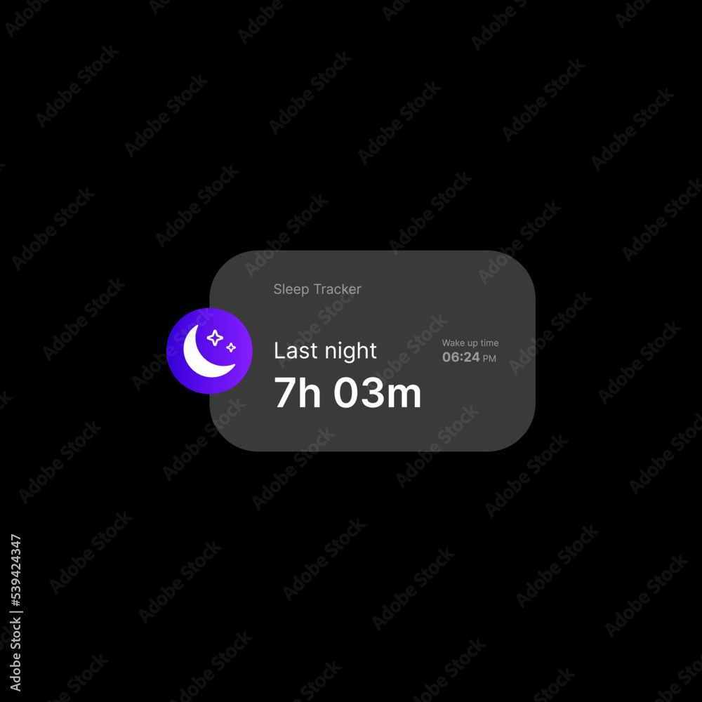 Sleep Tracker Widget UI Concept on Black Background. Social Media ...