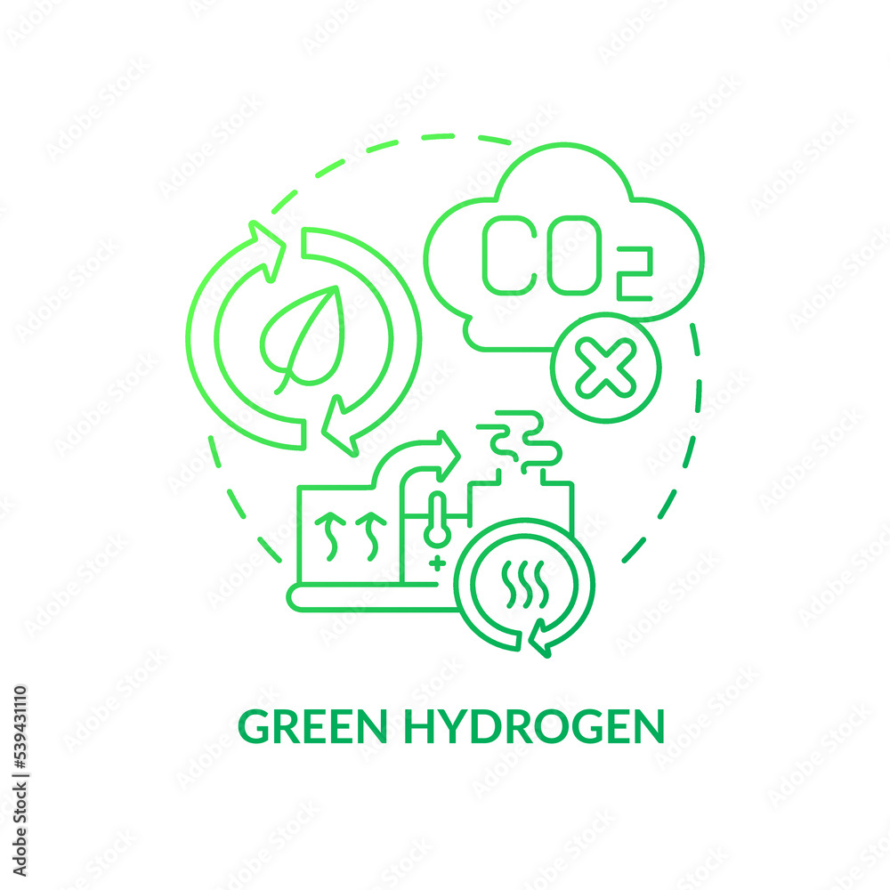 Eco hydrogen green gradient concept icon. Renewable fuel production. Reduce emissions. Clean ...