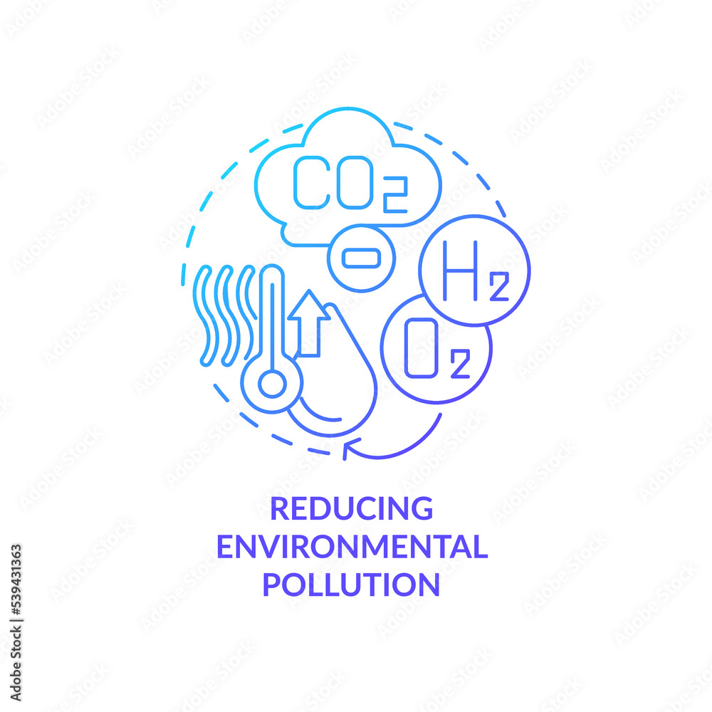 Reducing environmental pollution blue gradient concept icon. Renewable energy. H2 advantage ...