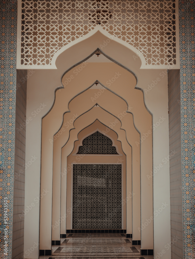 Diminishing perspective interior view of inner Bang O mosque hallway ...
